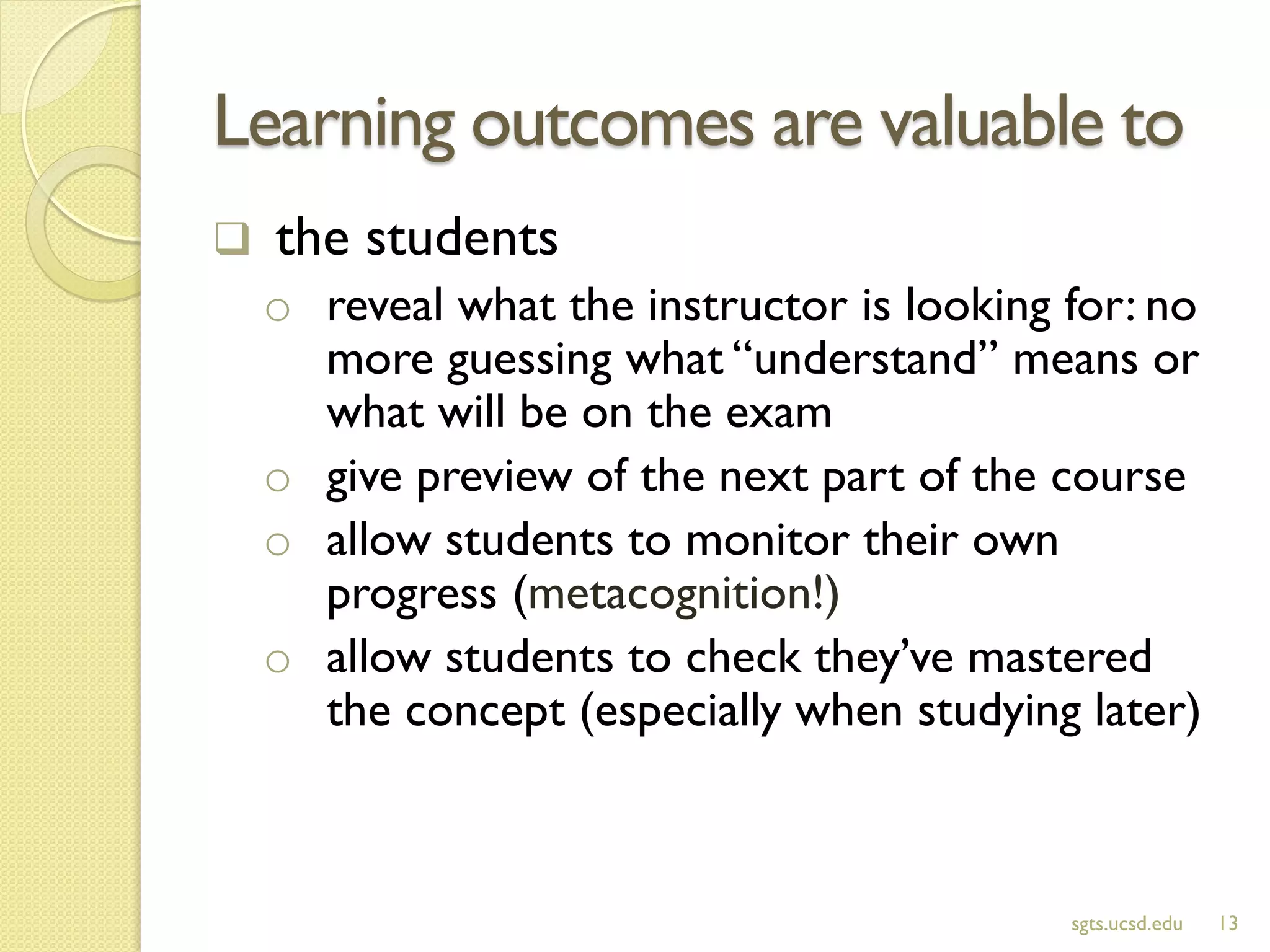 Preparing to Teach 2: Learing Outcomes and Assessment | PPT