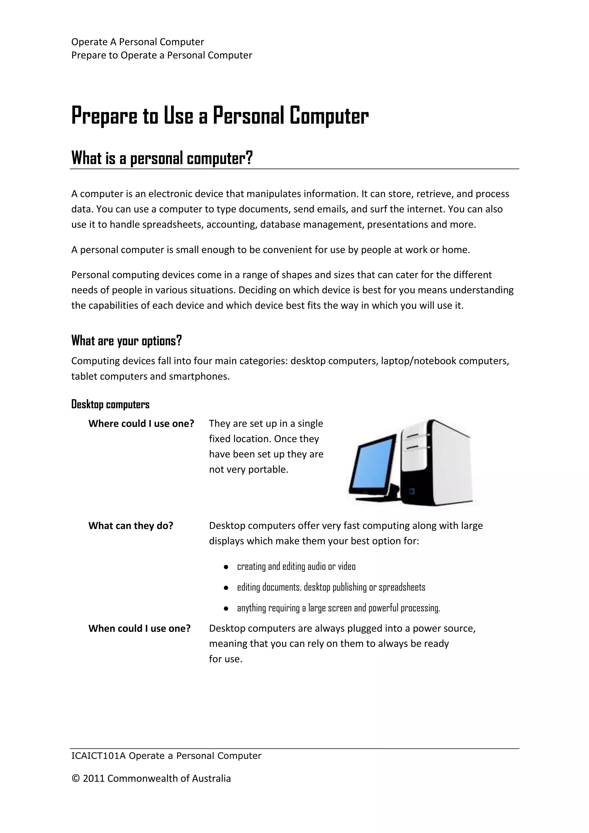 Prepare to use a personal computer | PDF
