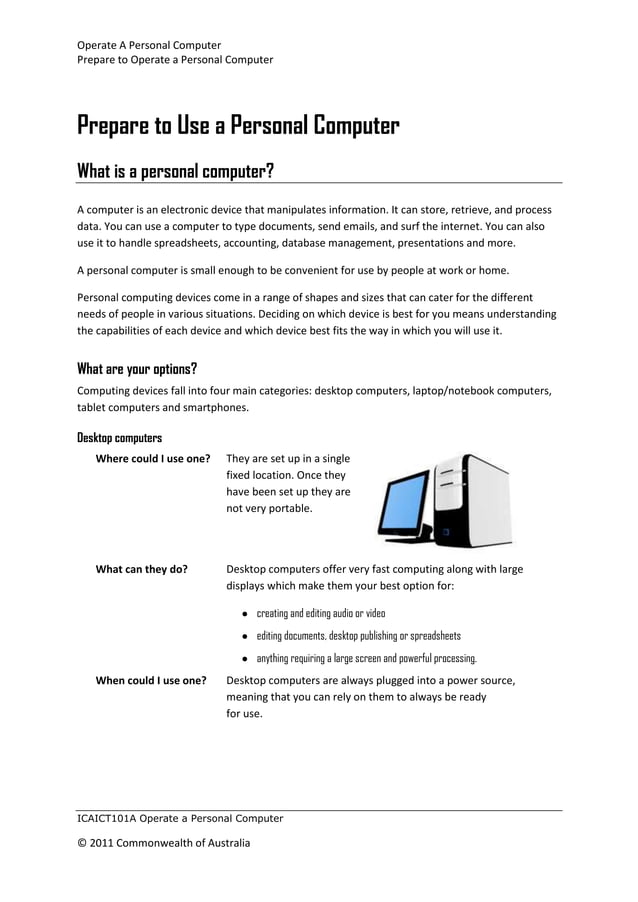 Prepare to use a personal computer | PDF