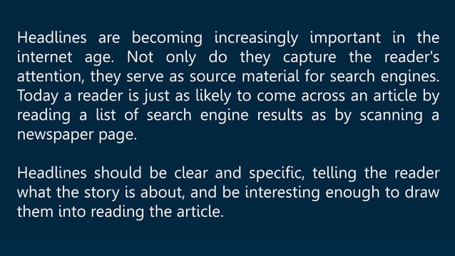 Preparing a Headline in Campus Journalism | PPT