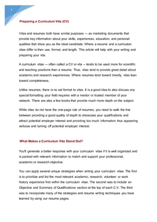 Preparing a curriculum vitae | DOCX