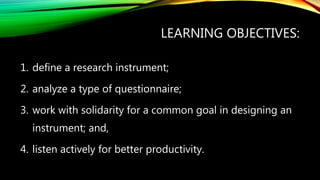 Preparing and implementing research instruments | PPTX