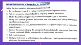 Preparing and Implementing Research Instruments with Activities | PPTX
