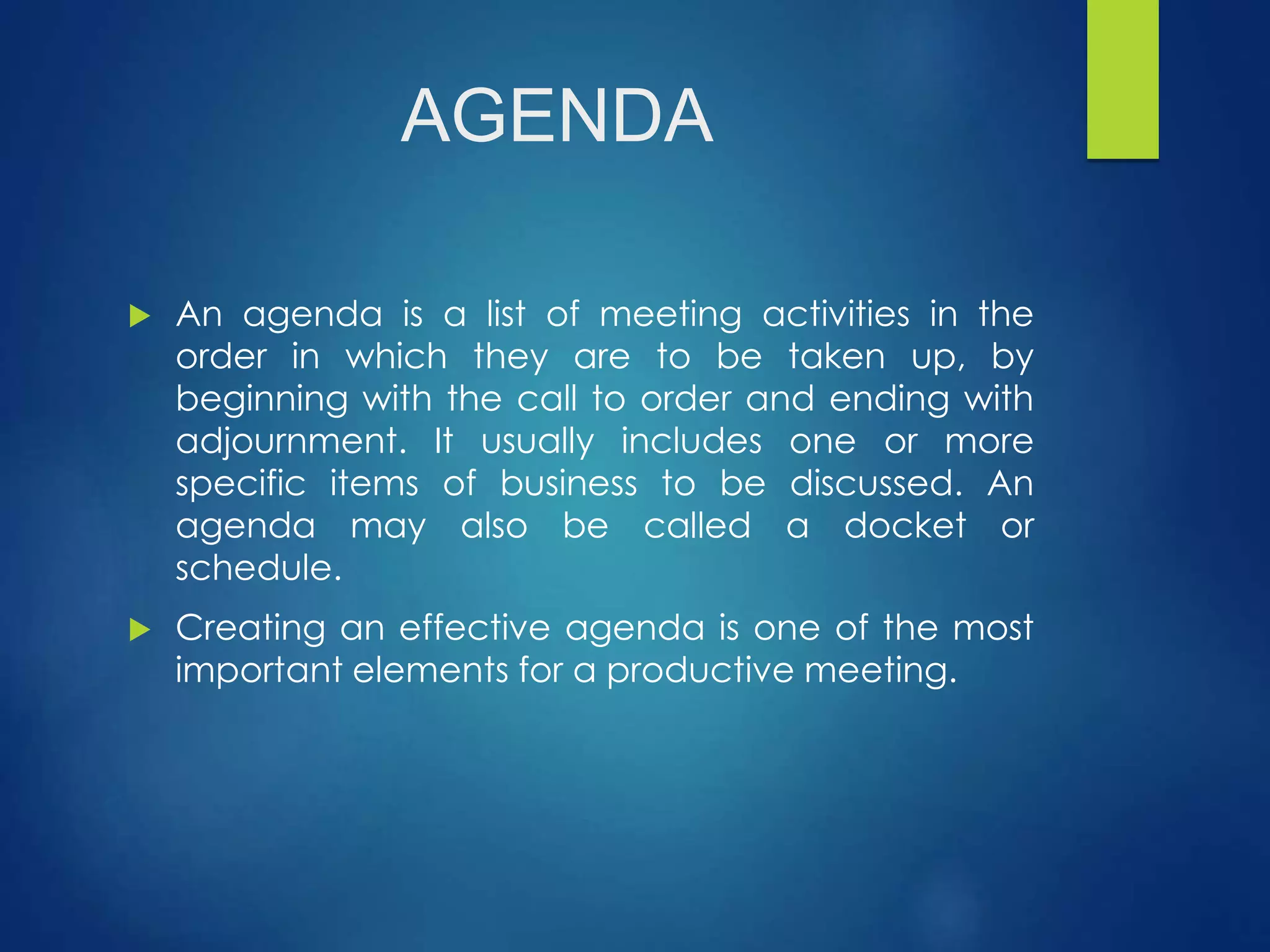 Preparing an effective agenda | PPTX