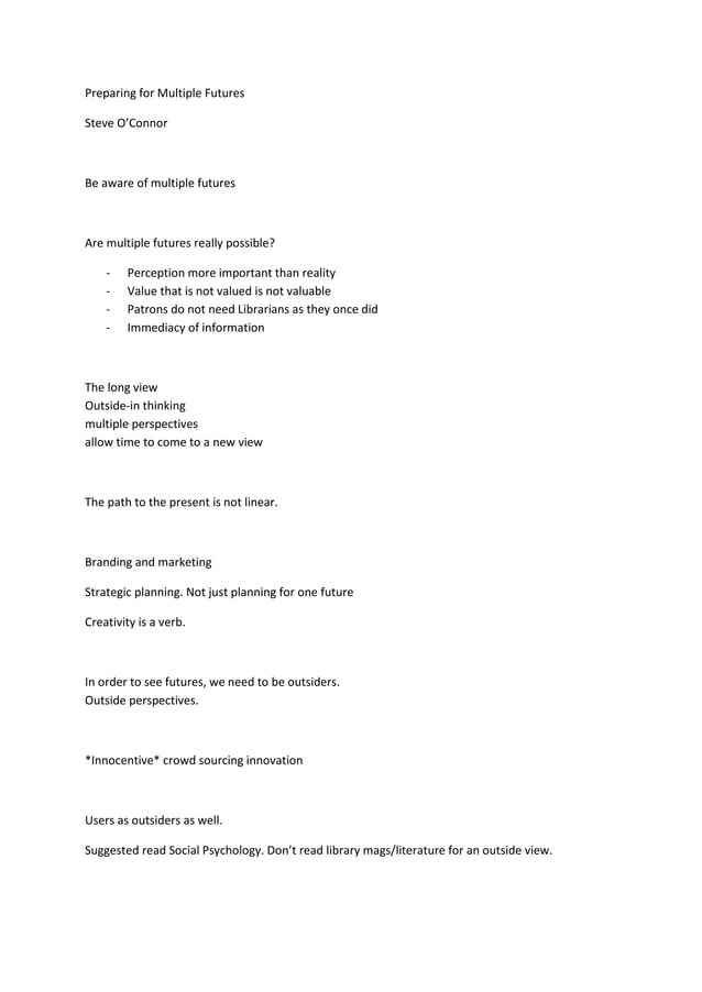 Preparing For Multiple Futures Workshop Notes Pdf