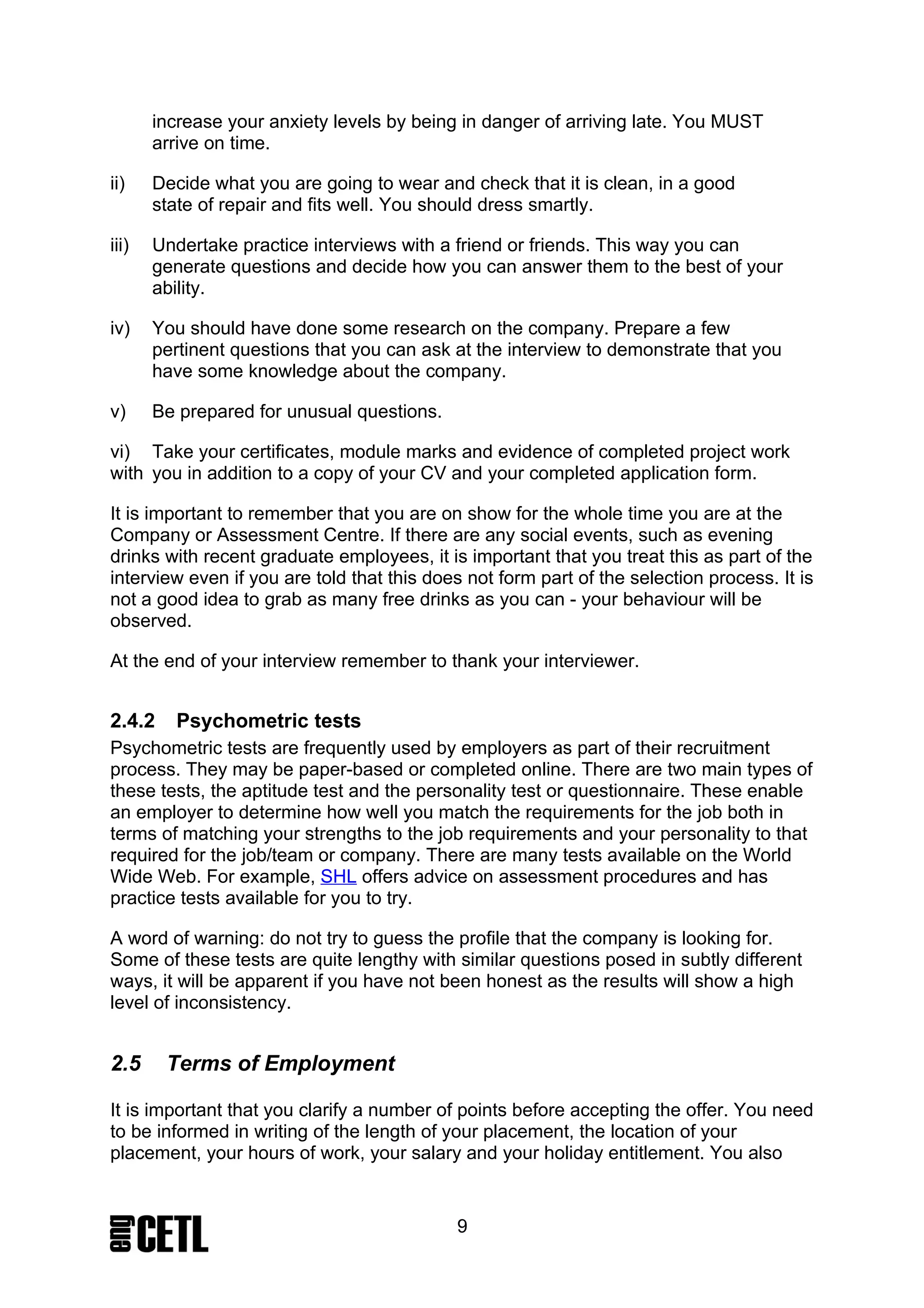 Preparing for Placement | DOC