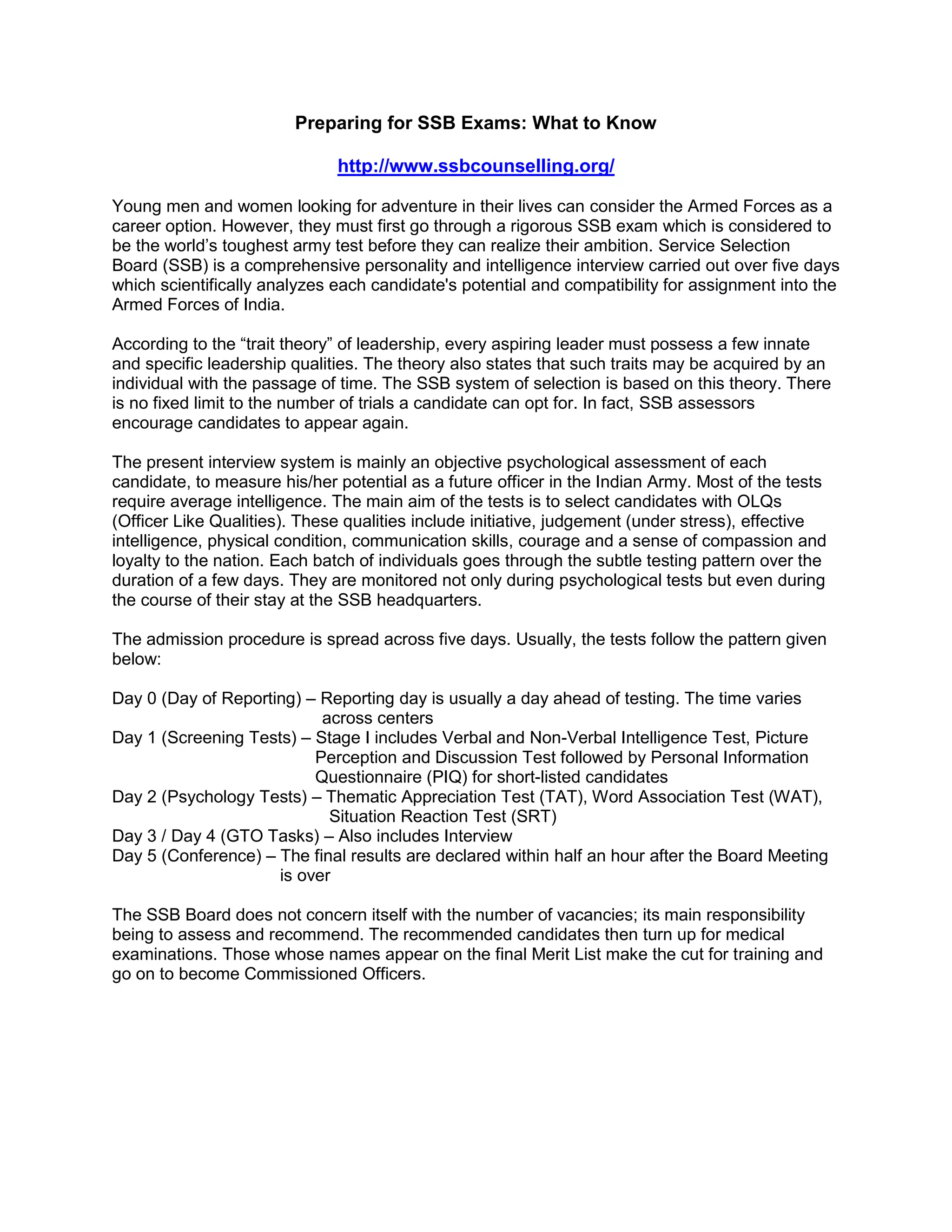 Preparing for ssb exams what to know | DOCX