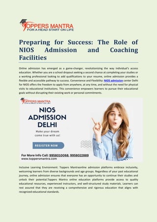 Preparing for Success: The Role of NIOS Admission and Coaching ...