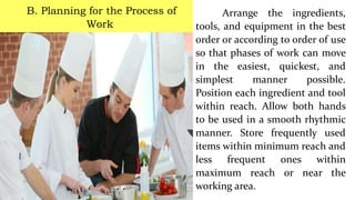 Preparing kitchen tools and equipment and the ingredients in food ...