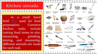 Preparing kitchen tools and equipment and the ingredients in food ...