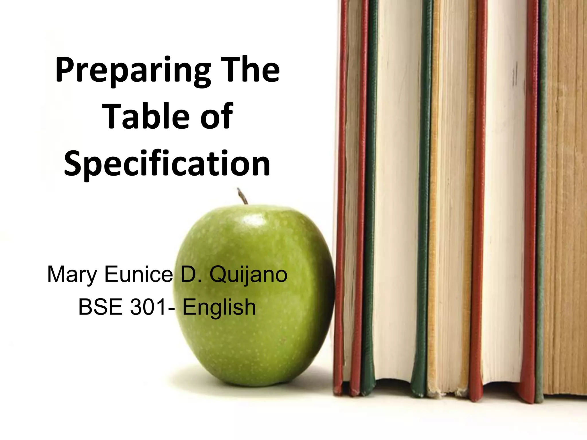 Preparing The Table of Specification | PPTX