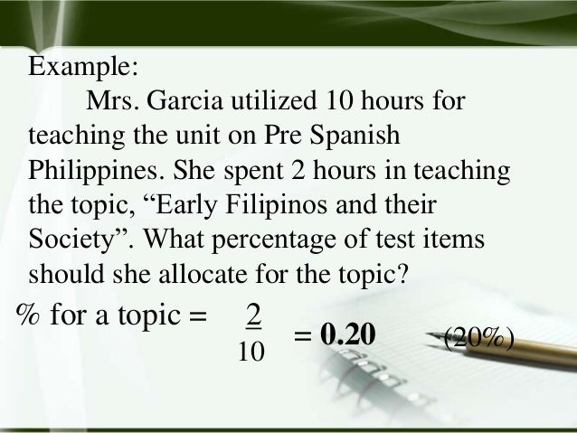Preparing The Table of Specification