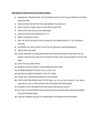 Preparing To Shoot With Your Video Camera | PDF