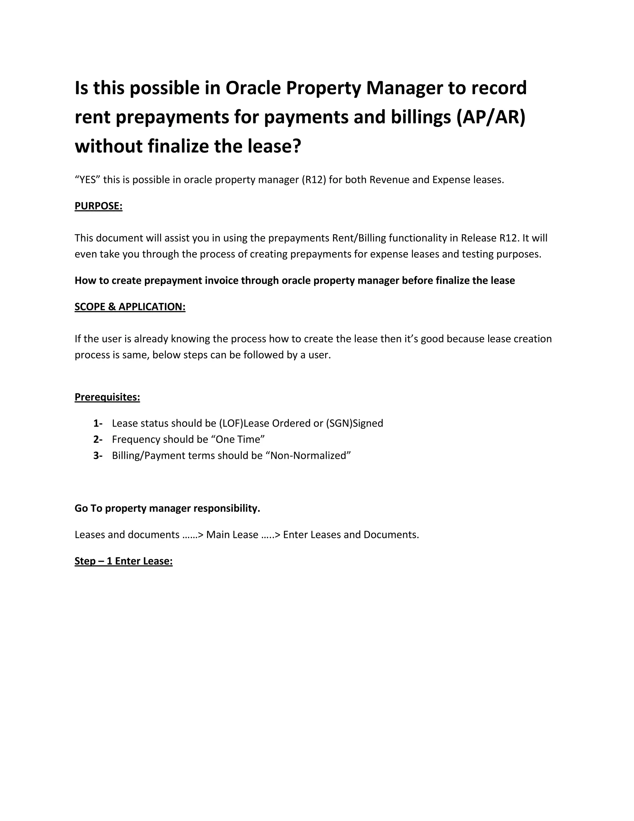 Prepayments "Oracle Property Manager" | DOCX