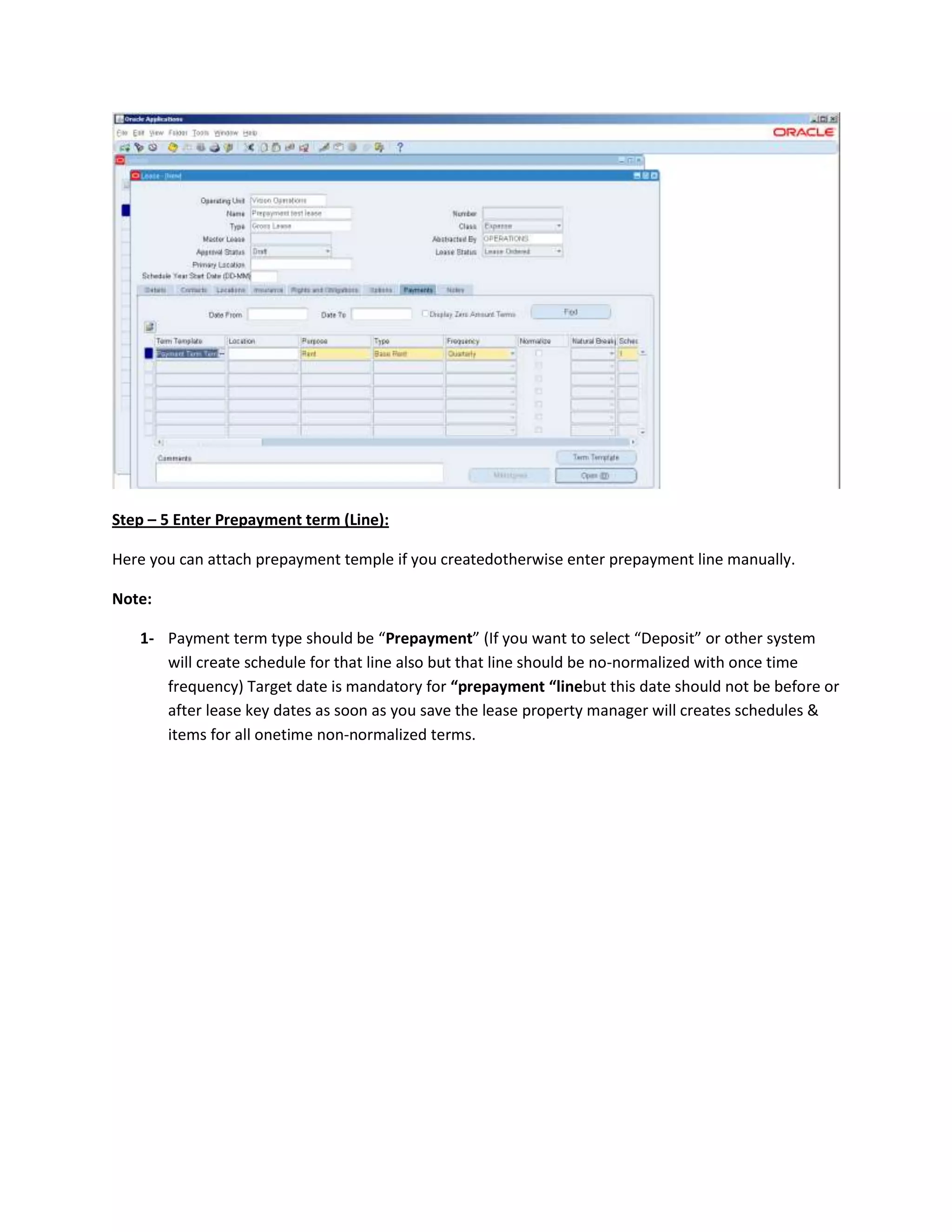 Prepayments "Oracle Property Manager" | DOCX | Real Estate Renting and Leasing | Real Estate