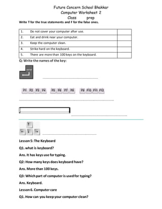Grade Prep computer worksheet | DOCX
