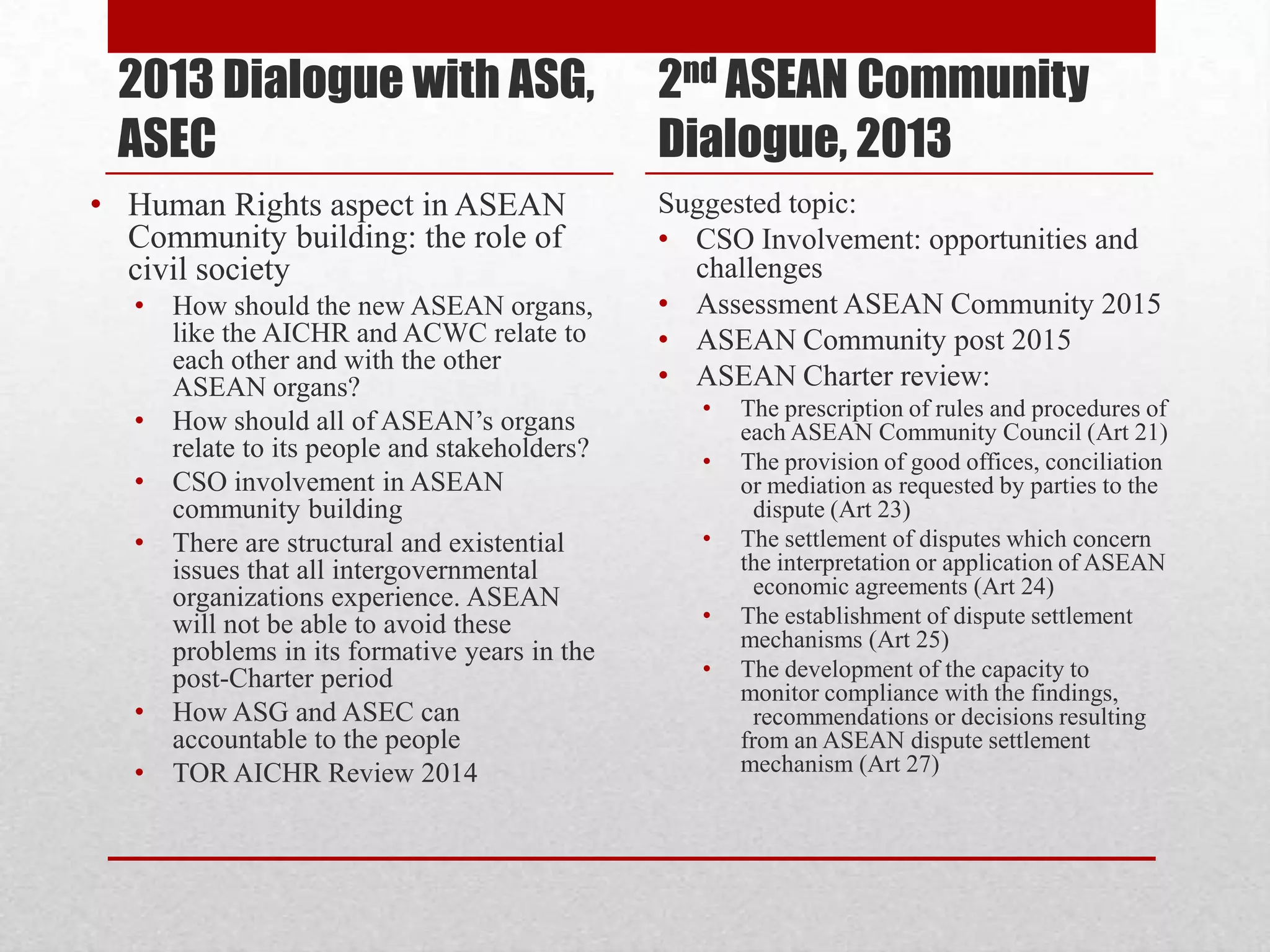 Civil Society Enaggement with the SG of ASEAN, the ASEAN Secretariat, CPR and AICHR | PPT
