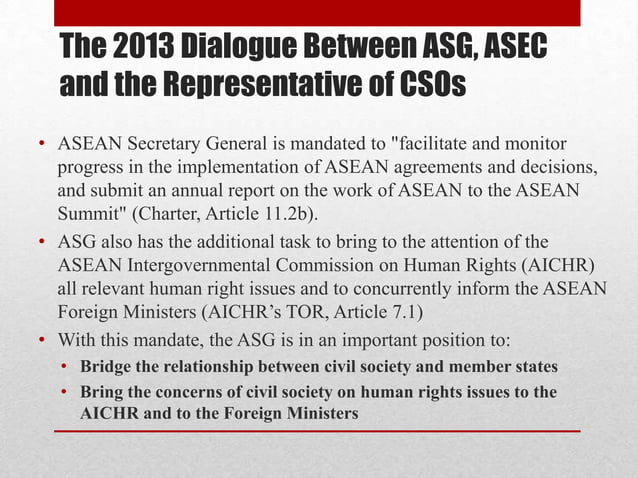 Civil Society Enaggement with the SG of ASEAN, the ASEAN Secretariat, CPR and AICHR | PPT