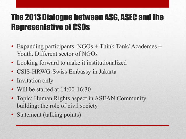 Civil Society Enaggement with the SG of ASEAN, the ASEAN Secretariat, CPR and AICHR | PPT