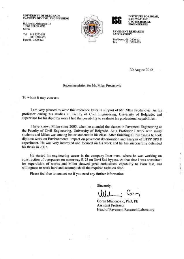 Recommendation from the Faculty of Civil Engineering | PDF
