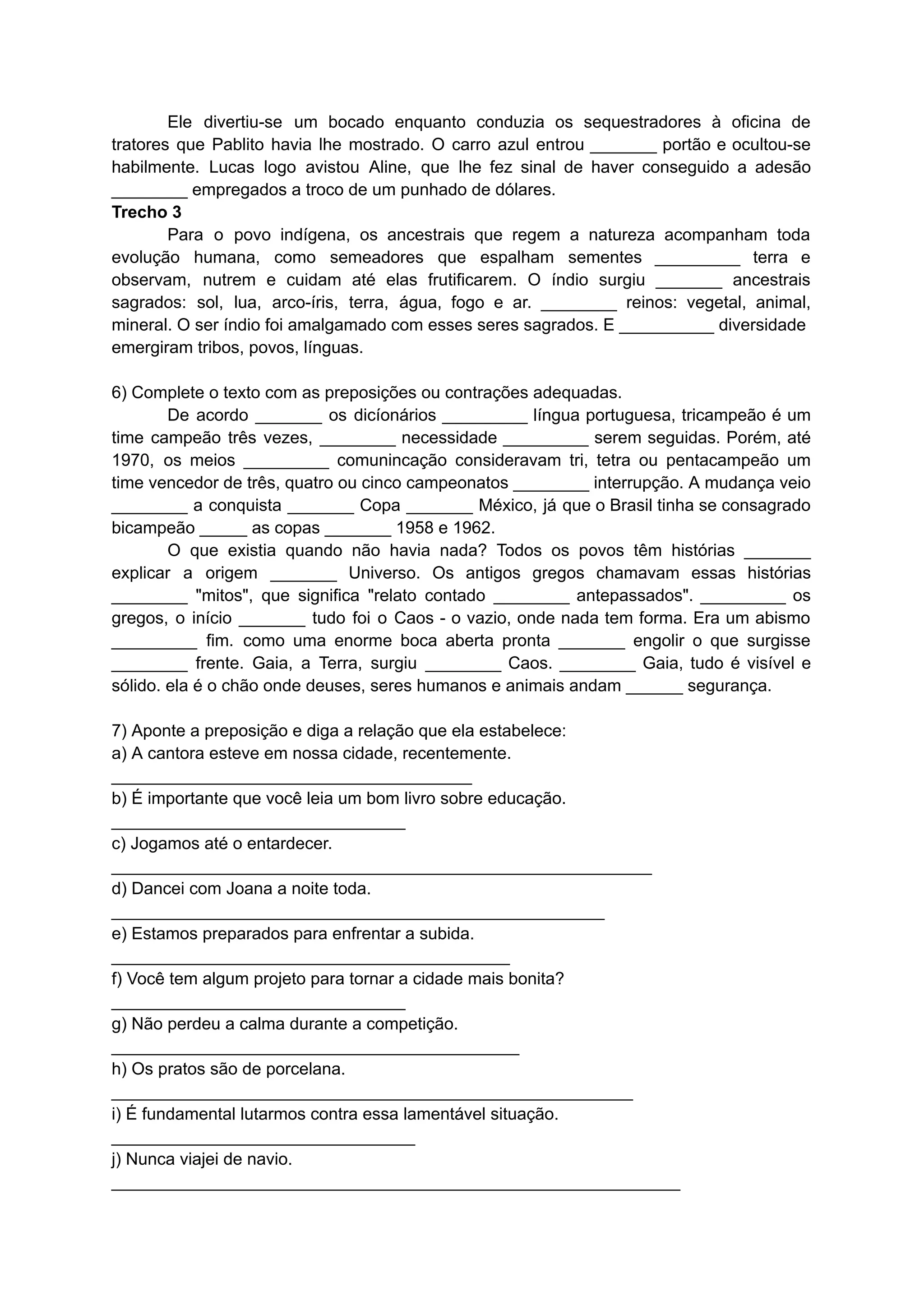 Atividades Sobre Preposição 4 Ano - BINKEDU