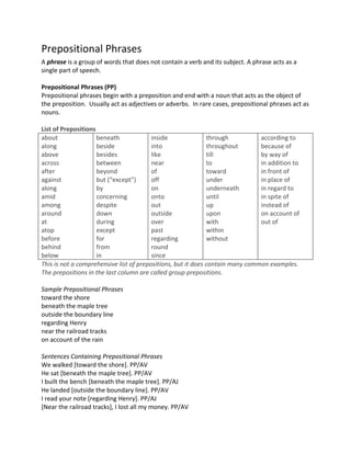 Prepositional phrases | PDF
