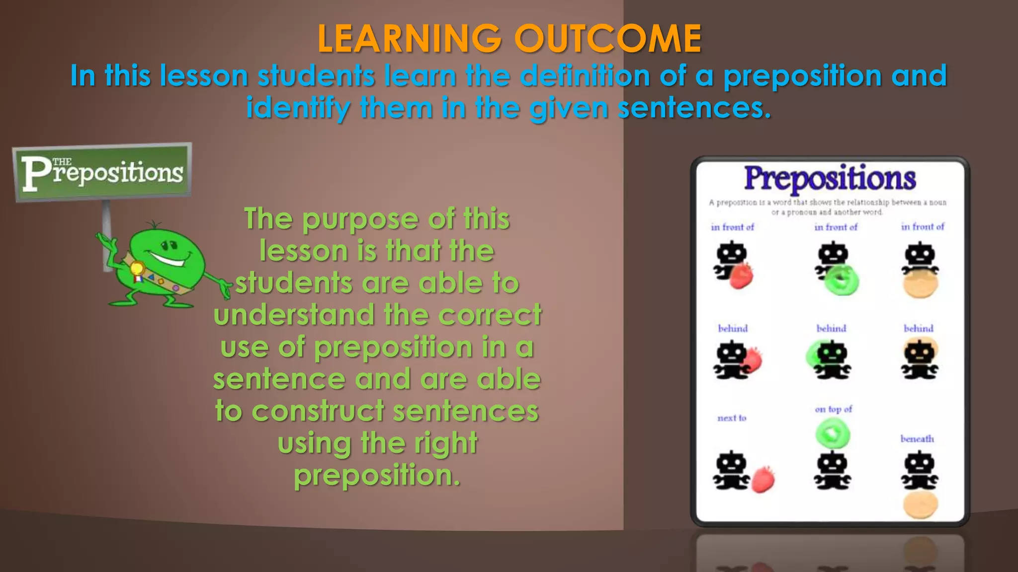 Lesson Plan for Preposition – Std. II by Marina Corda | PPTX
