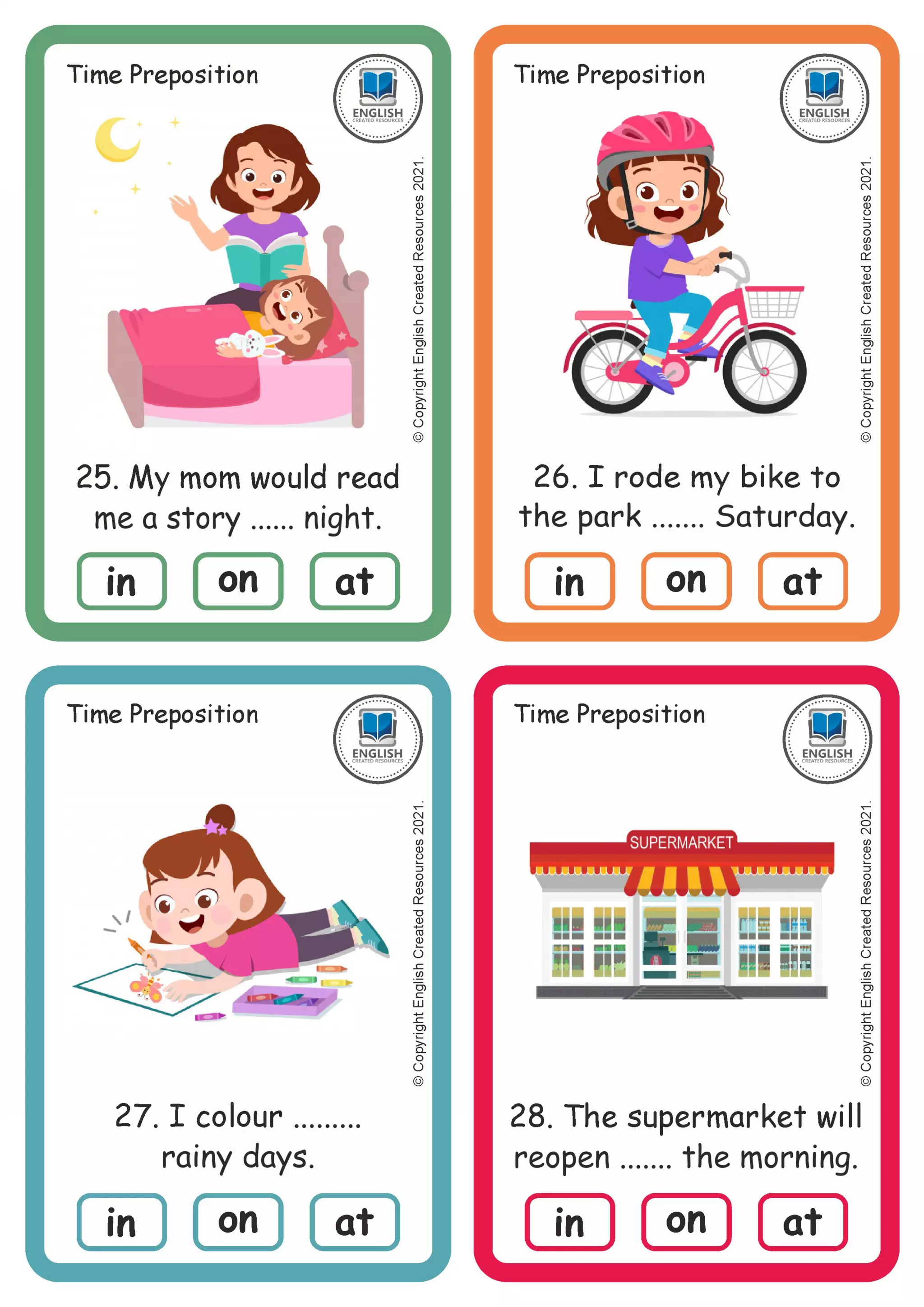 Preposition of time task cards | PDF