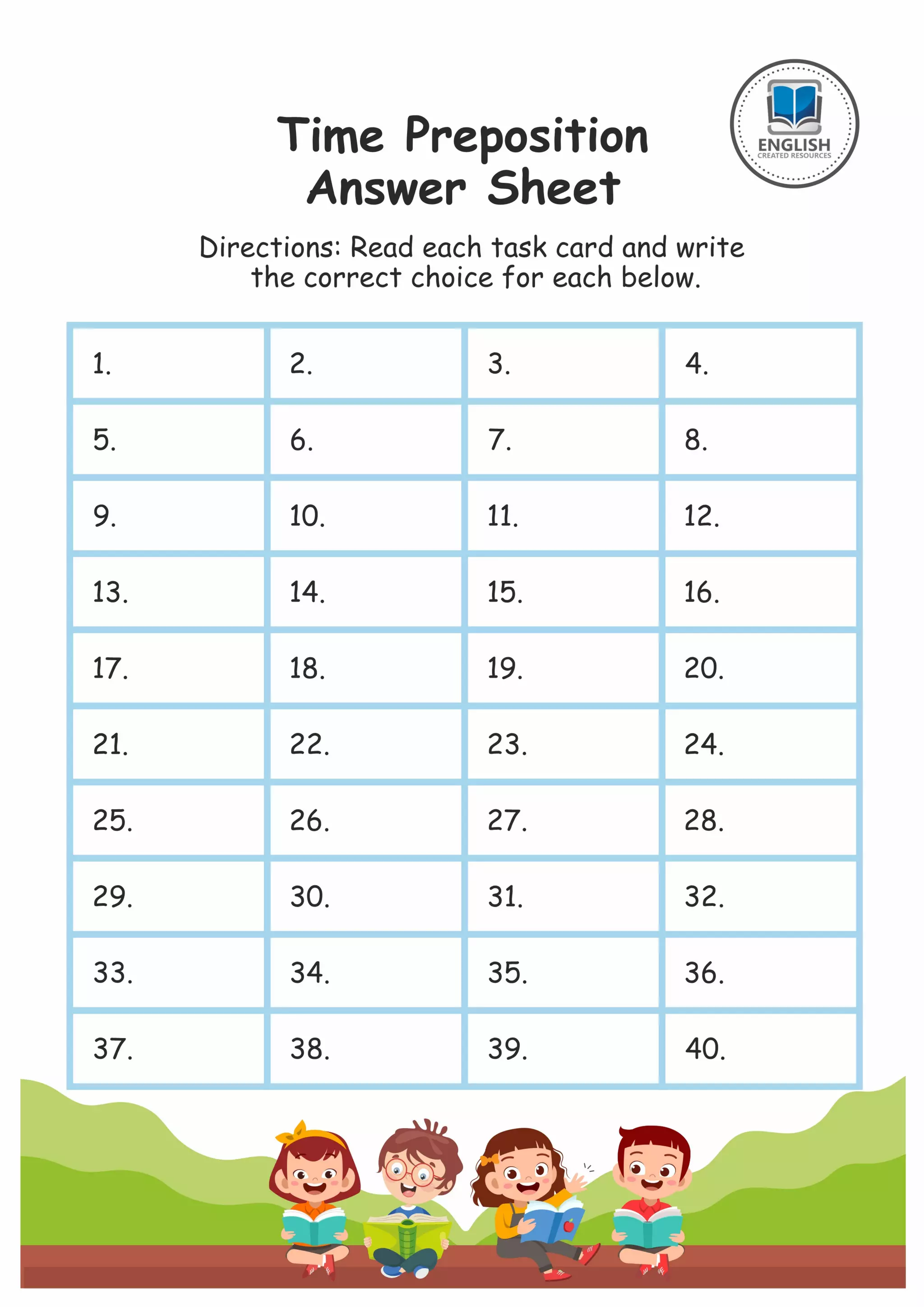 Preposition of time task cards | PDF
