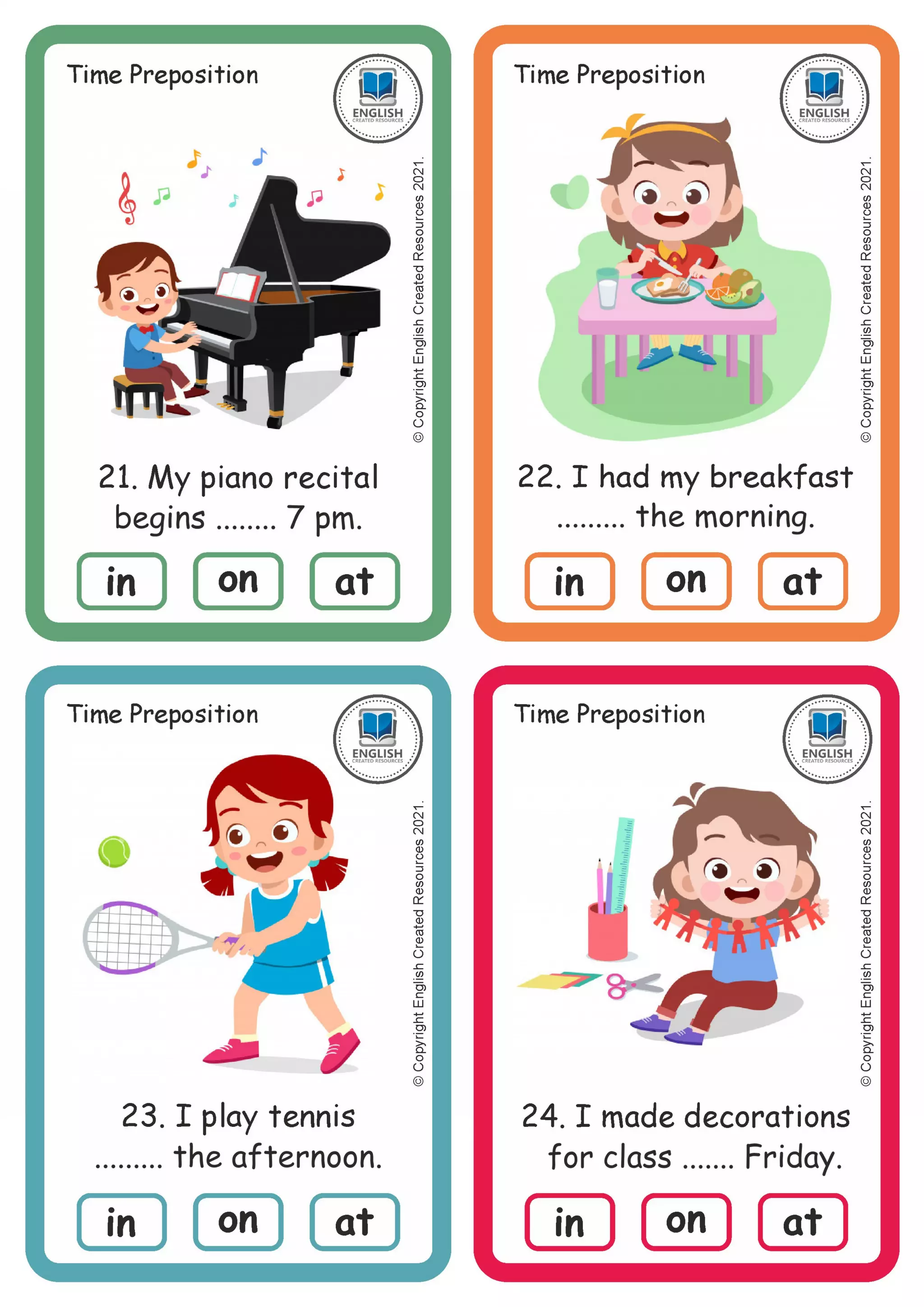 Preposition of time task cards | PDF