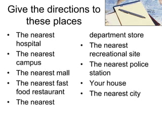 Preposition place;telling positions and directions;around town | PPTX