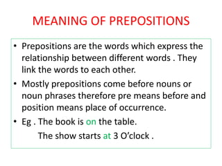Preposition powerpoint for class 9....... | PDF