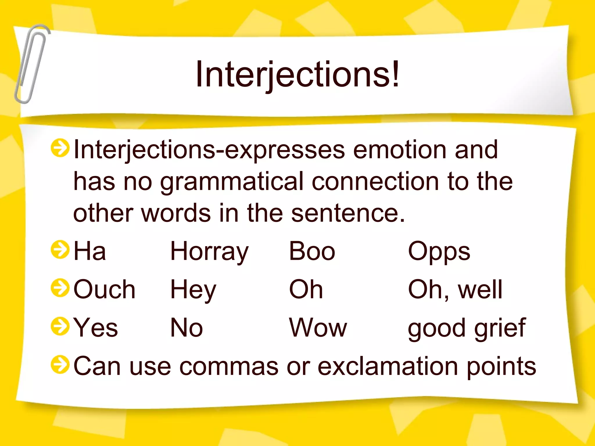 Prepositions with Pronouns, Conjunctions, and Interjections | PPT ...