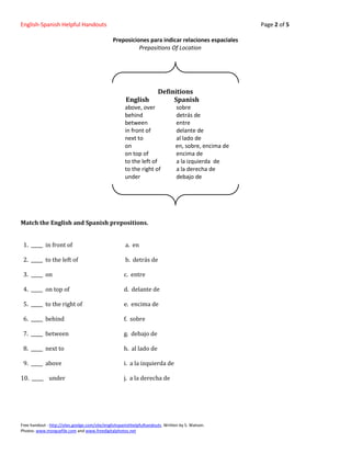 Preposiciones para indicar relaciones espaciales - Prepositions Of ...