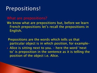 Prepositions in french | PPTX