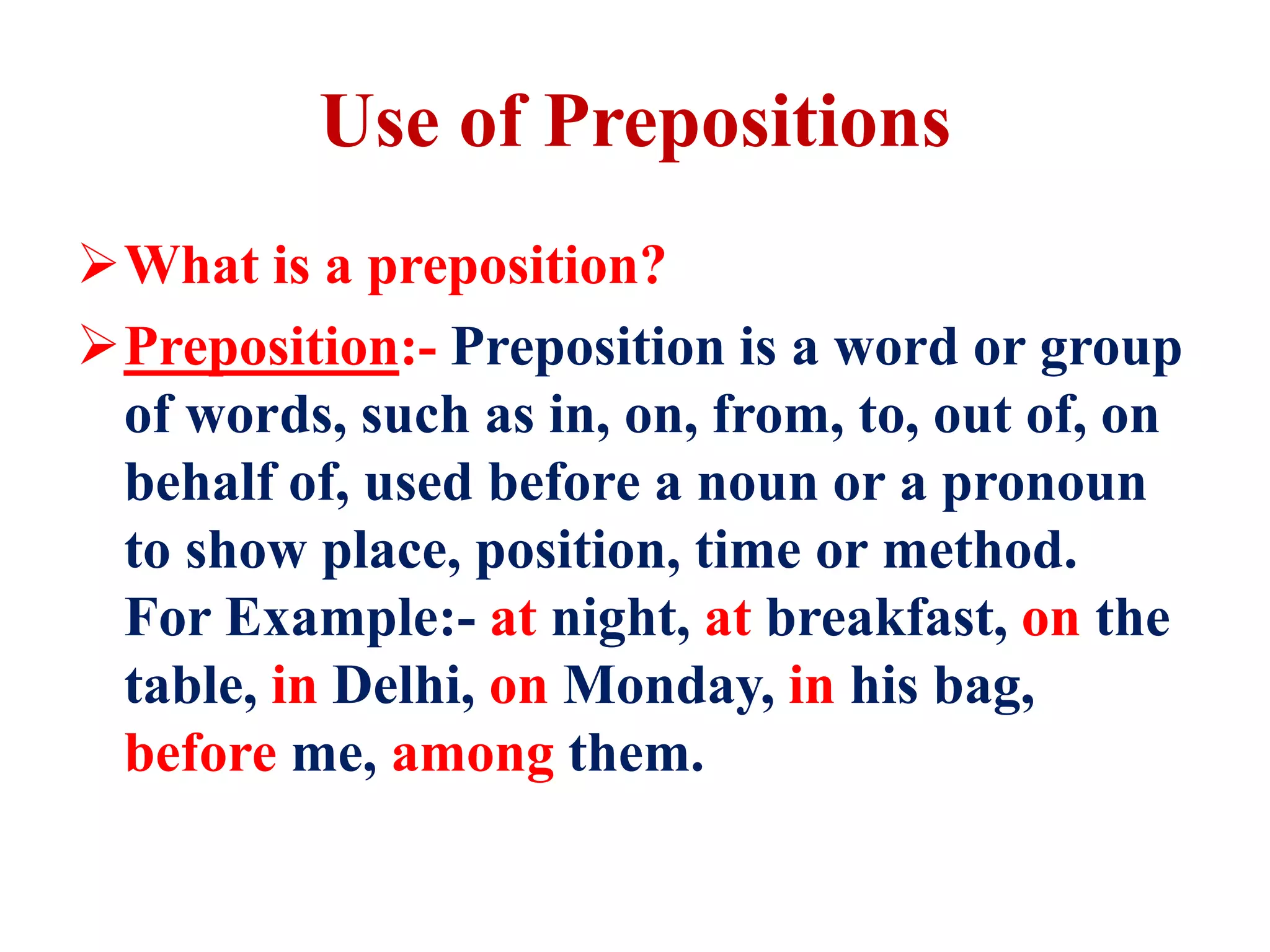 Prepositions and their Uses | PDF