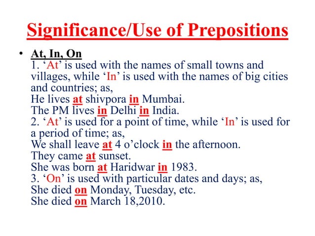 Prepositions and their Uses | PPT