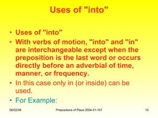 Prepositions Of Place | PPT