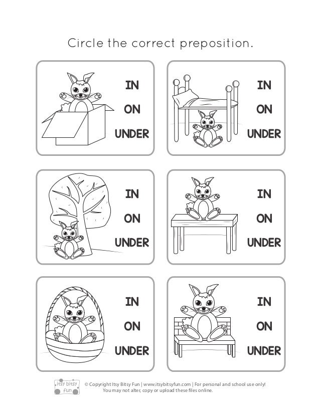 In On Under Worksheet In On Under Worksheet