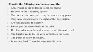 Prepositions Exercises English Grammar Topic. | PPTX