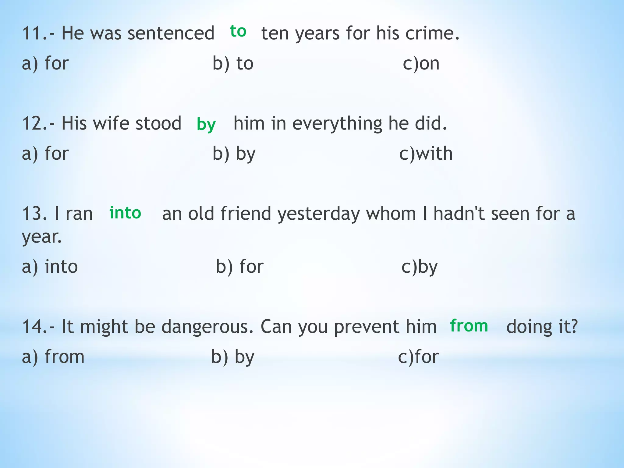 Prepositions after verbs | PPT