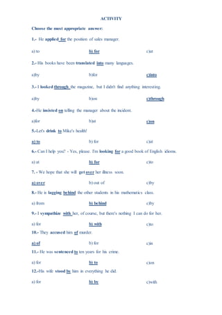 Prepositions after verbs | PDF