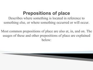 Prepositions and usage in English Language | PPT