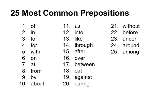 Common Prepositions List Of 100 Most Common Prepositions