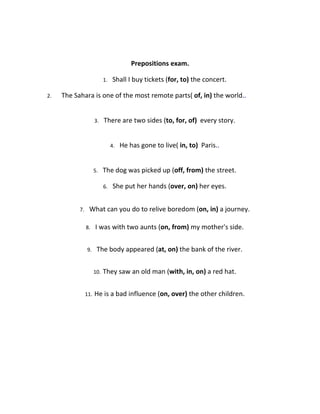 Prepositions Exam | PDF