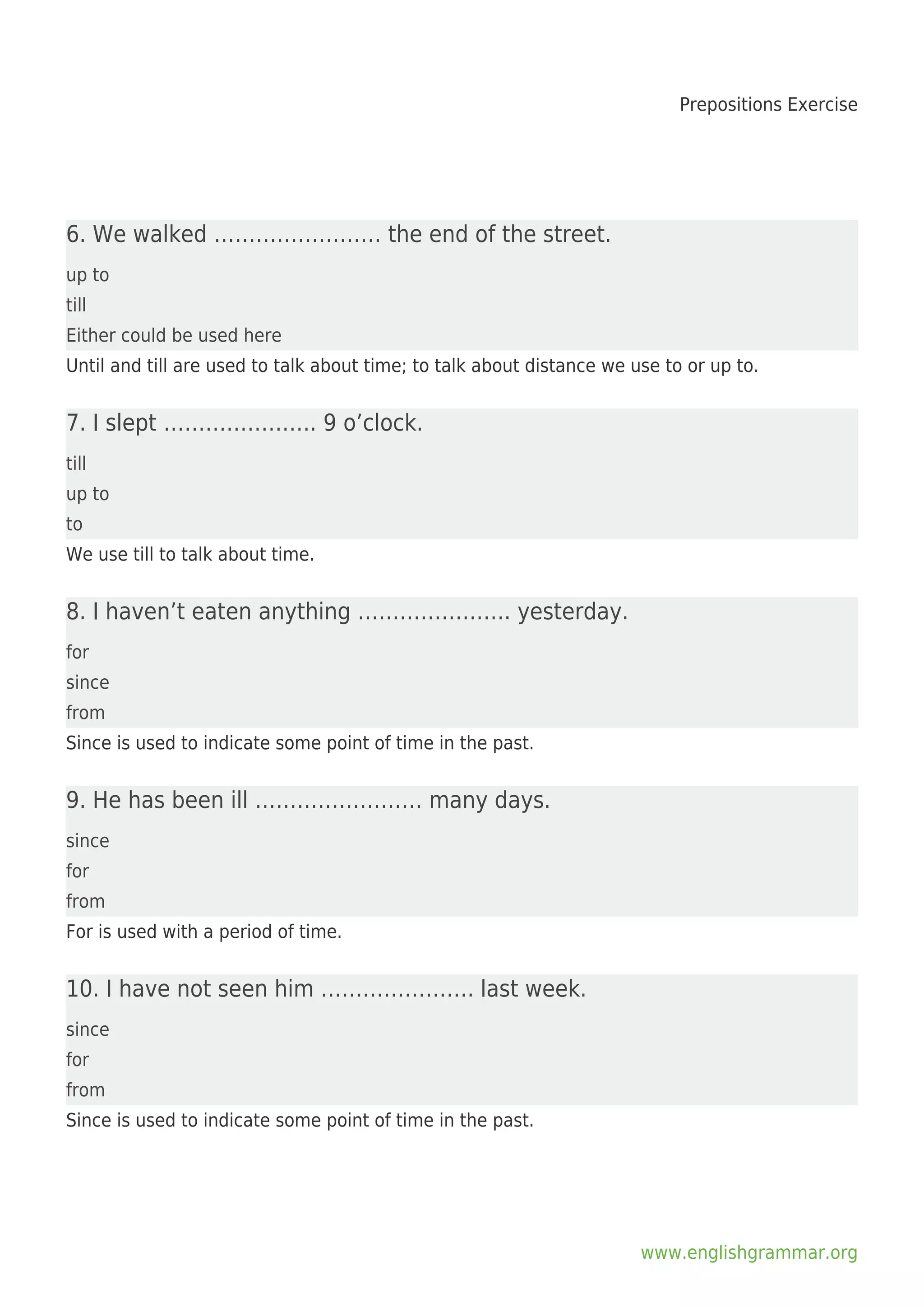 Prepositions exercise | PDF