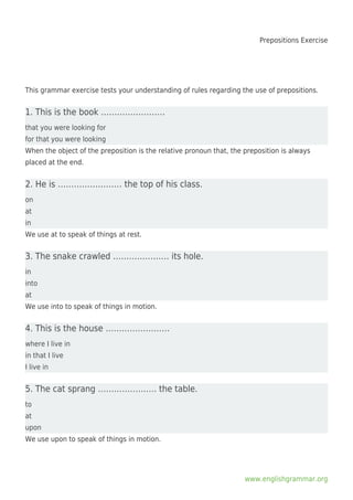 Prepositions exercise | PDF