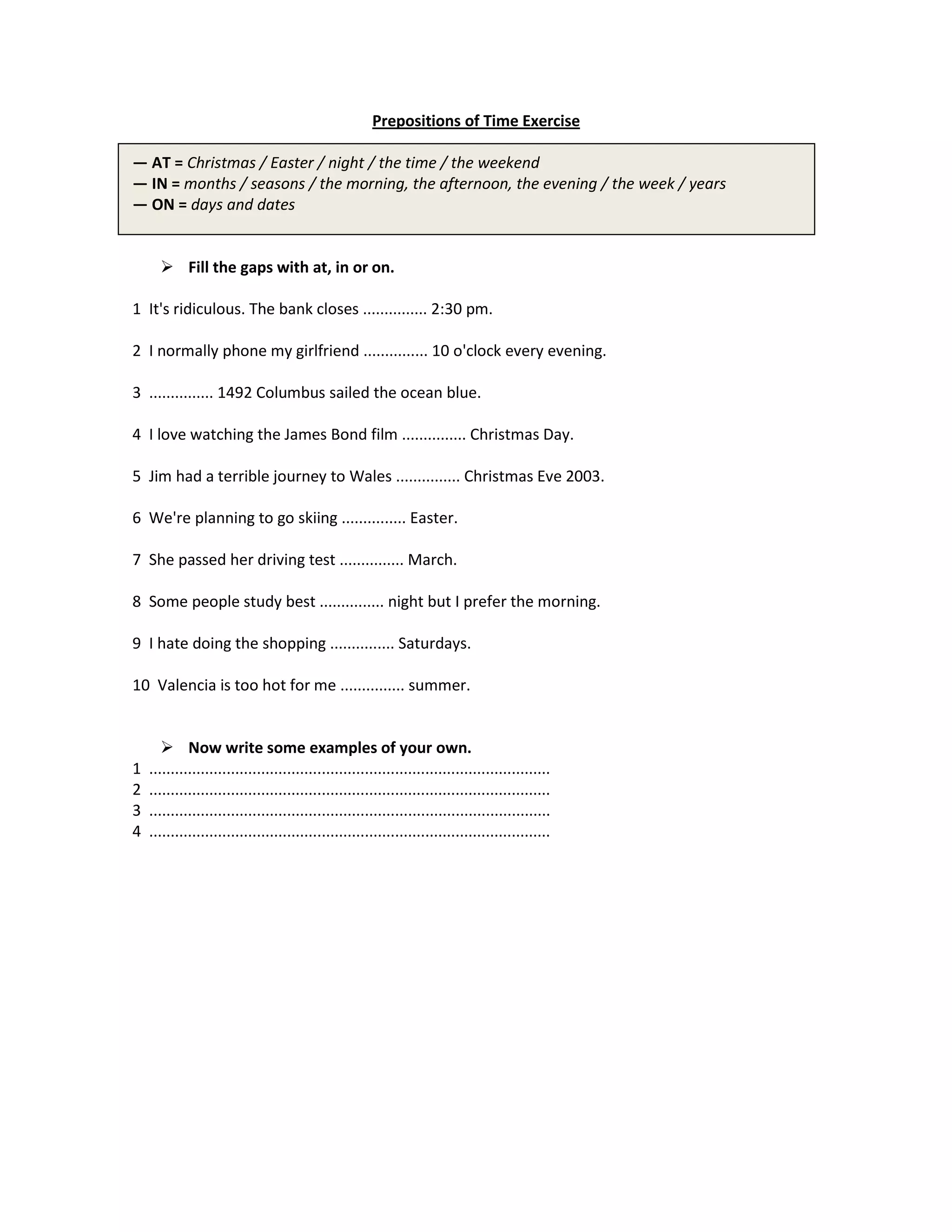 Prepositions exercises | DOCX