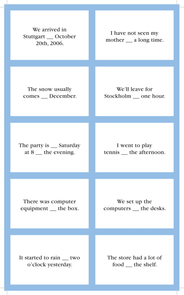 Prepositions flashcards 5 | PDF | Food & Drink