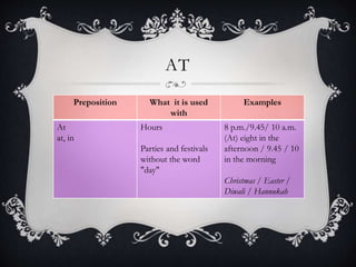 in, on at | PPTX | National & Civic Holidays | Holidays